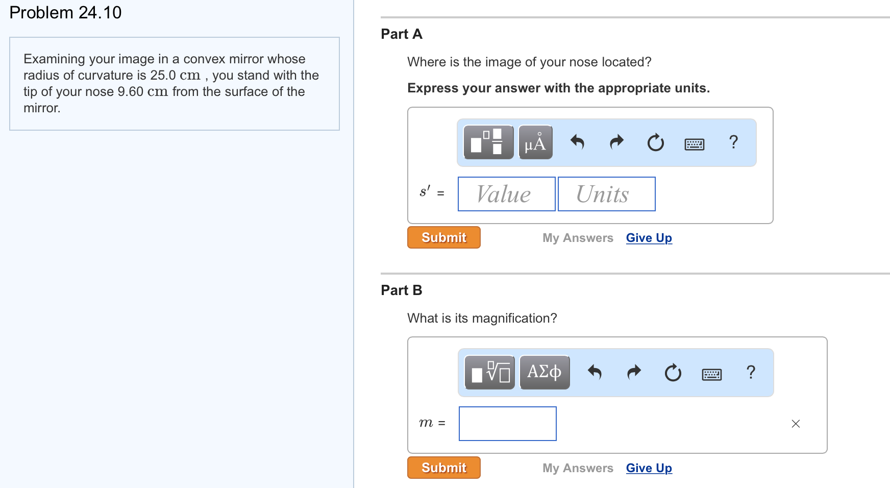 Solved Problem 24.10 Examining your image in a convex mirror | Chegg.com