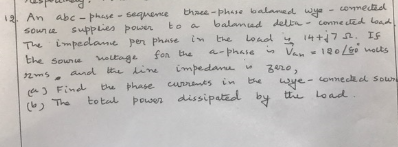 Solved An abc-phase-sequence three-phase balanced | Chegg.com