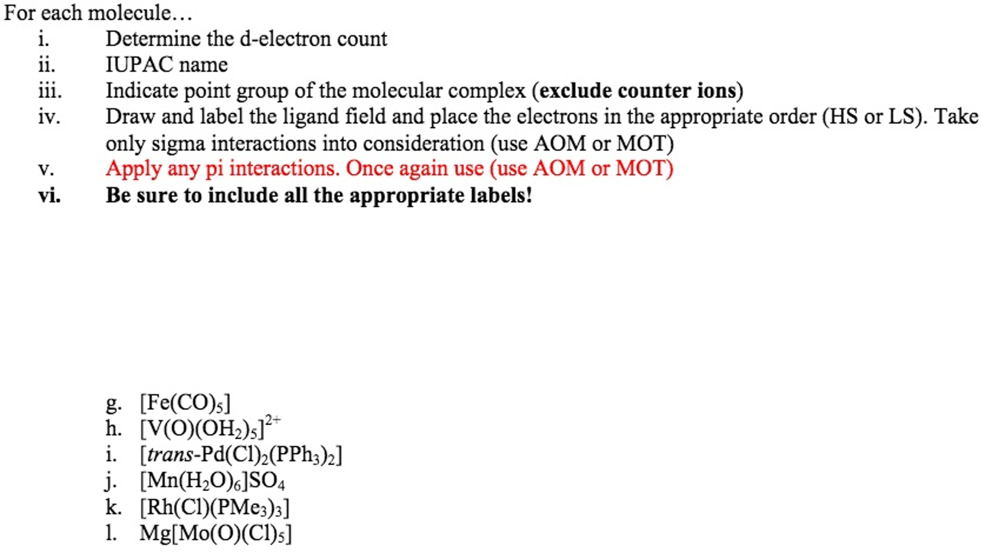 Solved For each molecule... Determine the d-electron count | Chegg.com