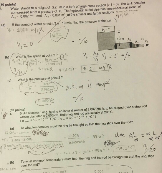 Solved 30 points) 3. Water stands to a height of 3.2 m in a | Chegg.com