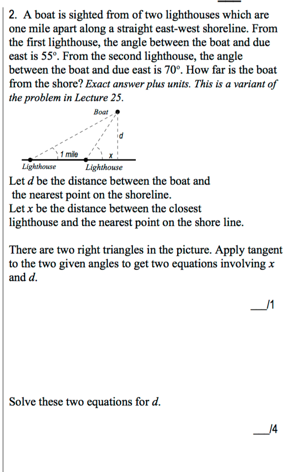 Solved A boat is sighted from of two lighthouses which are | Chegg.com
