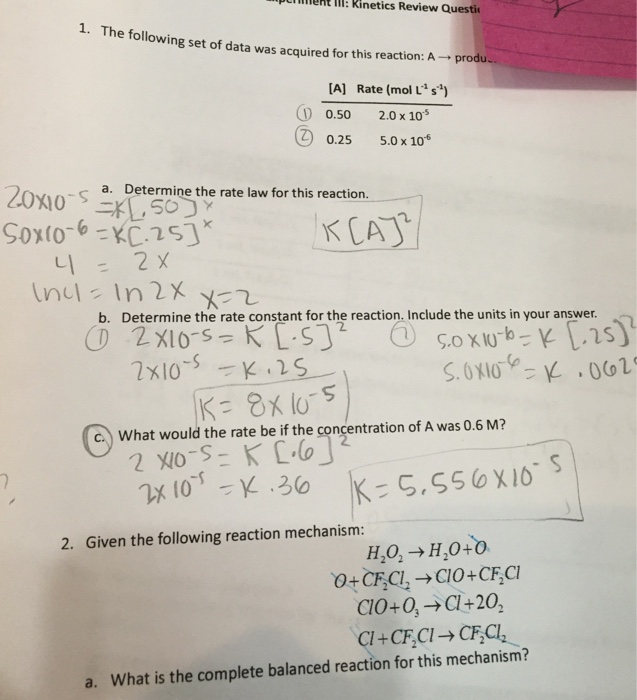 Solved bullllleht Ill: kinetics Review Questi 1. The | Chegg.com