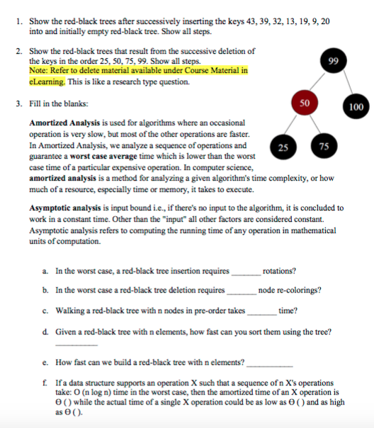 Solved 1. Show the red-black trees after successively | Chegg.com