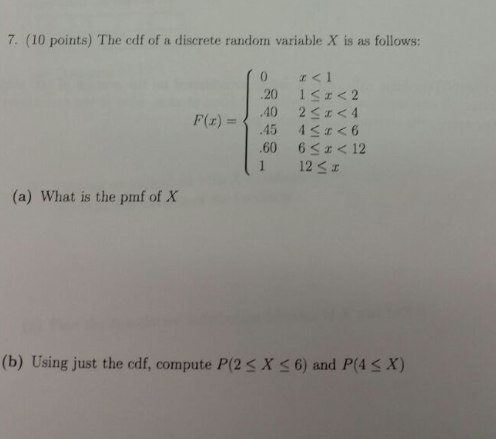 The cdf of a discrete random variable X Is as | Chegg.com
