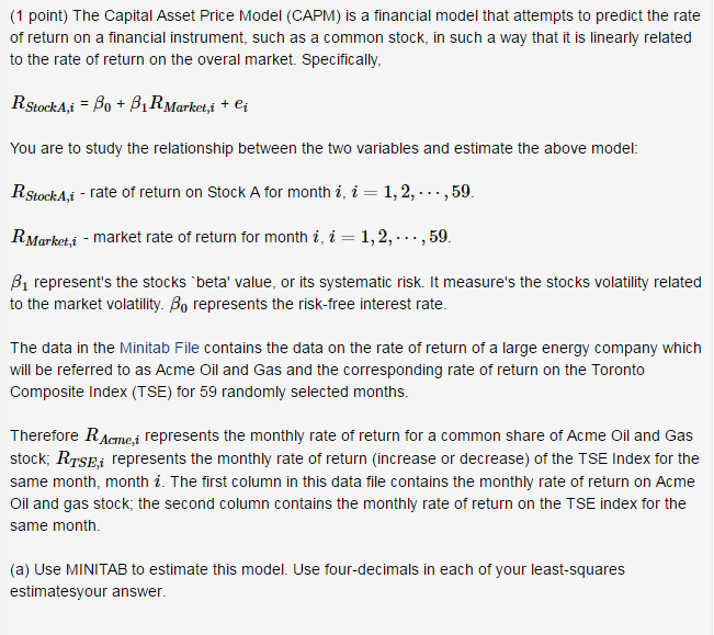 Solved 1 point) The Capital Asset Price Model (CAPM) is a | Chegg.com