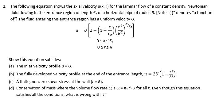 Solved The following equation shows the axial velocity u(x, | Chegg.com