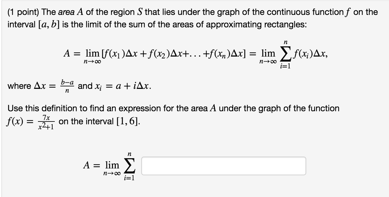 Solved The area A of the region S that lies under the graph | Chegg.com