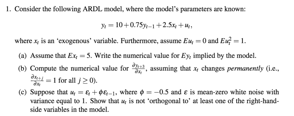 Consider the following ARDL model, where the model's | Chegg.com