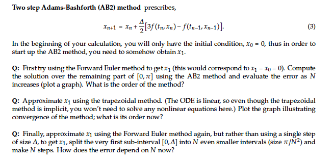 Solved Two step Adams-Bashforth (AB2) method prescribes, In | Chegg.com
