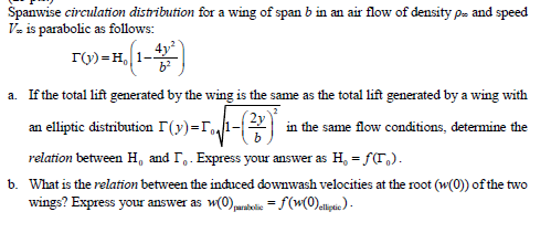 Solved Span wise circulation distribution for a wing of span | Chegg.com