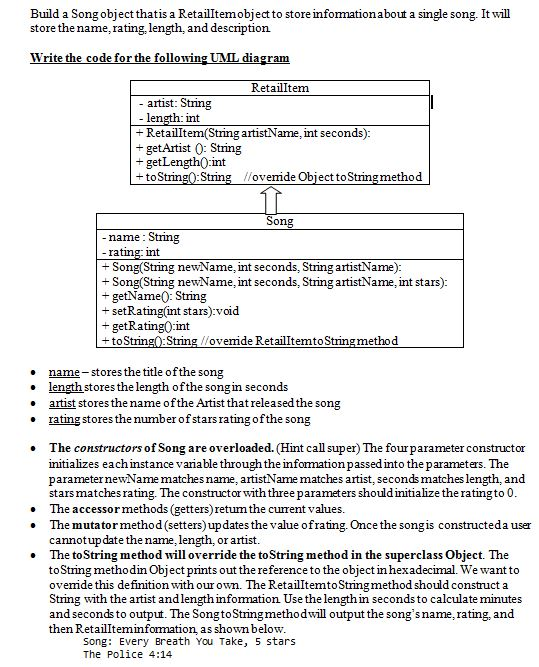 Solved Build a Song object that is a Retail Item object to | Chegg.com