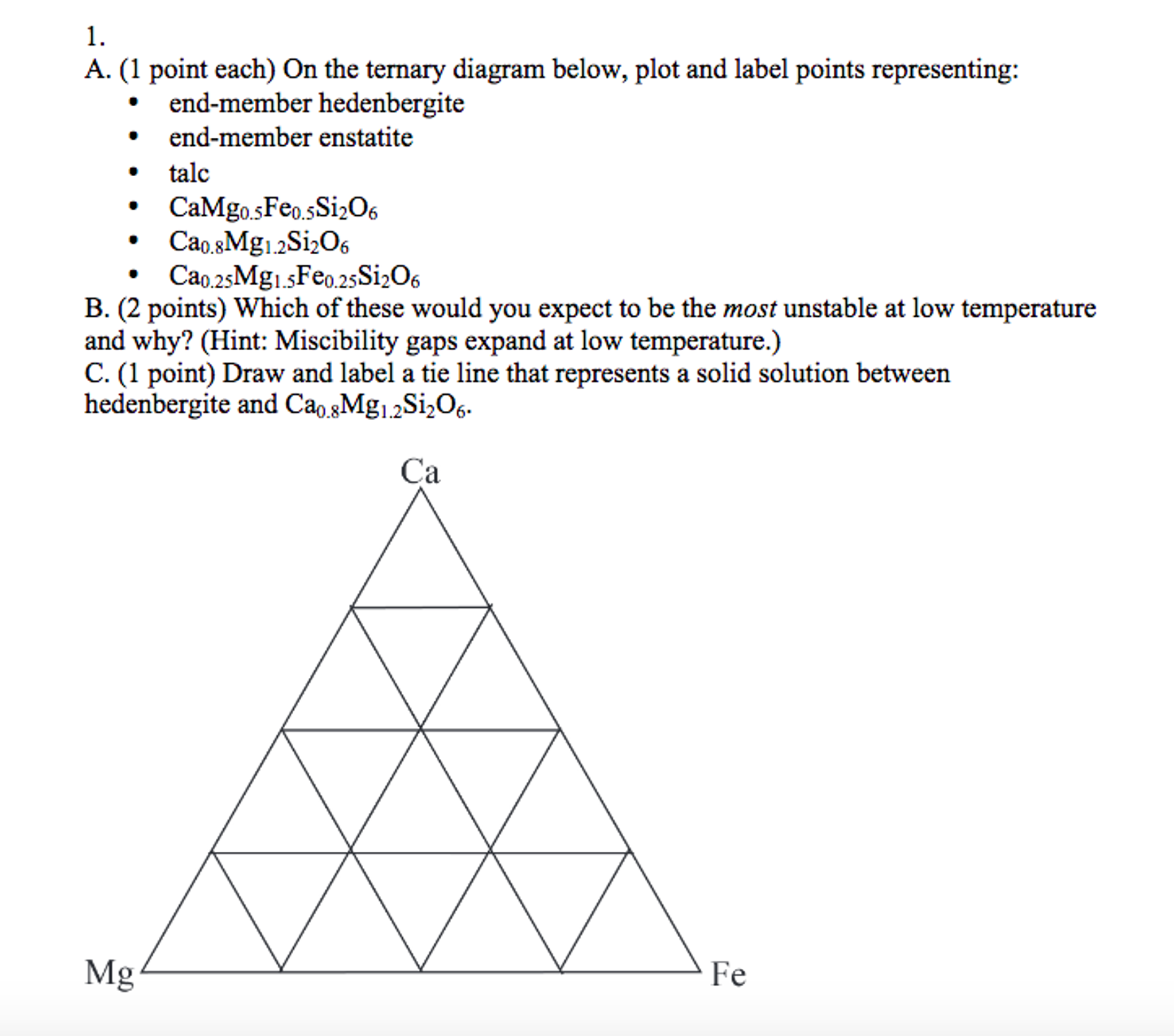 Solved On the ternary diagram below, plot and label points | Chegg.com