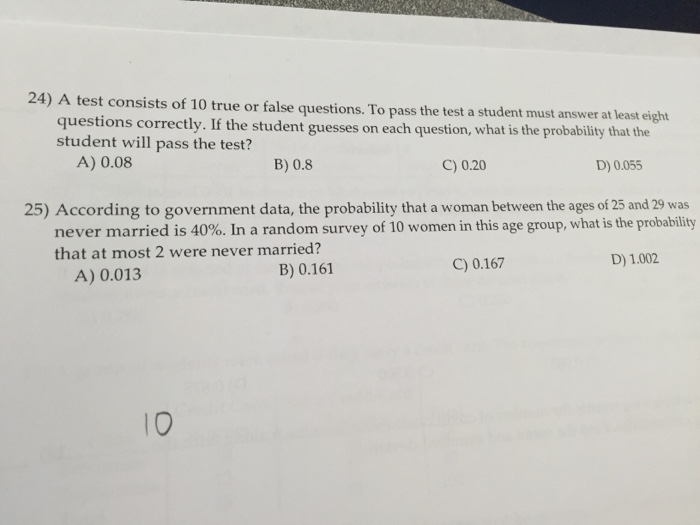 Solved A test consists of 10 true or false questions. To | Chegg.com