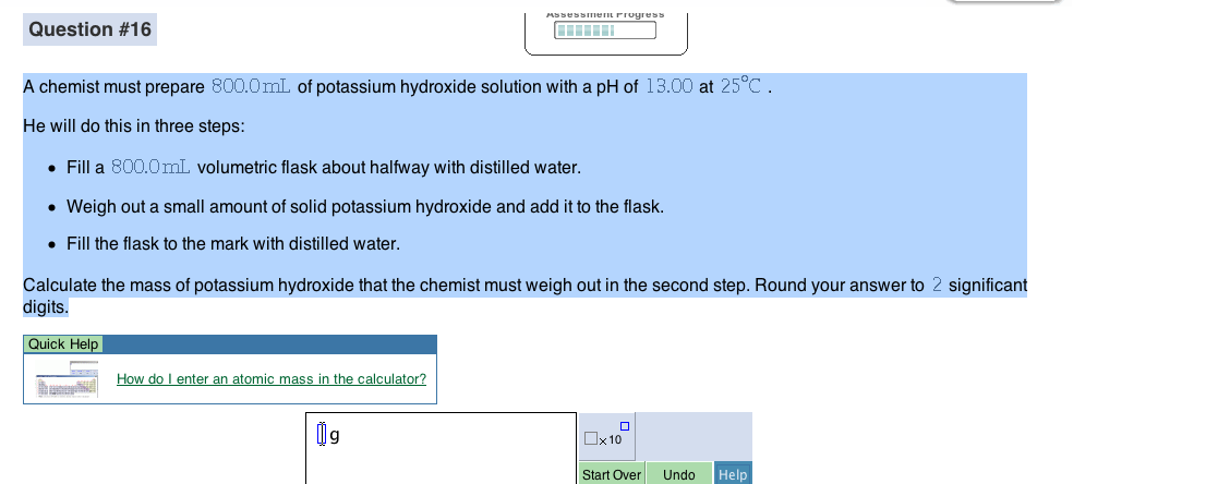 Solved A chemist must prepare 800.0mL of potassium hydroxide | Chegg.com