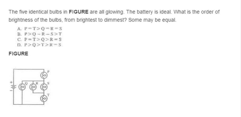 Solved The five identical bulbs in FIGURE are all glowing. | Chegg.com