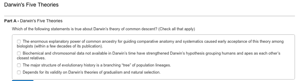 Solved Darwin S Five Theories Part A Darwin S Five Chegg