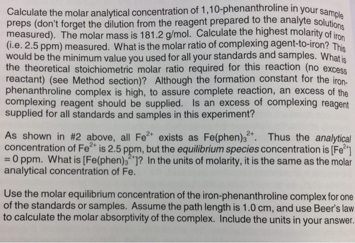 Solved Calculate the molar analytical concentration of 1, | Chegg.com