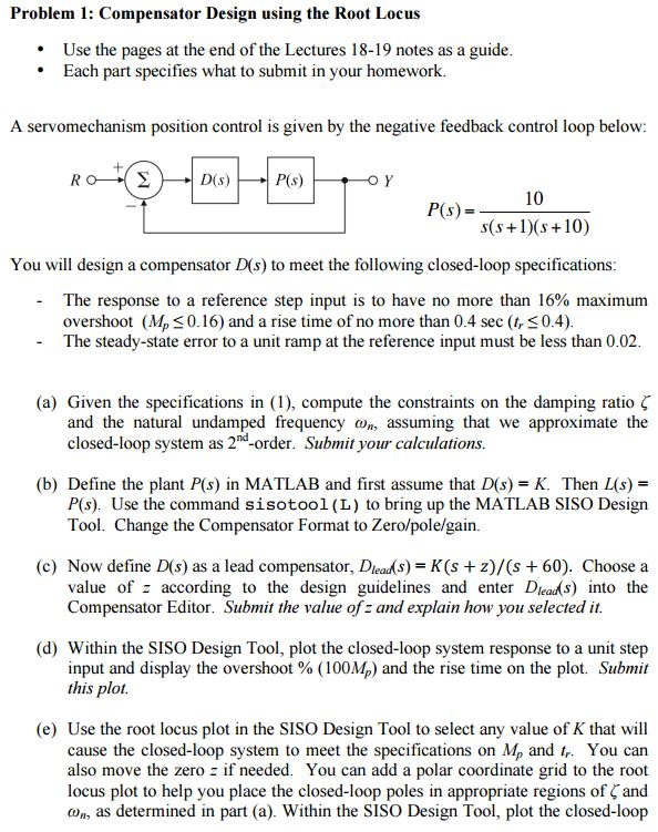 Problem 1: Compensator Design using the Root Locus | Chegg.com