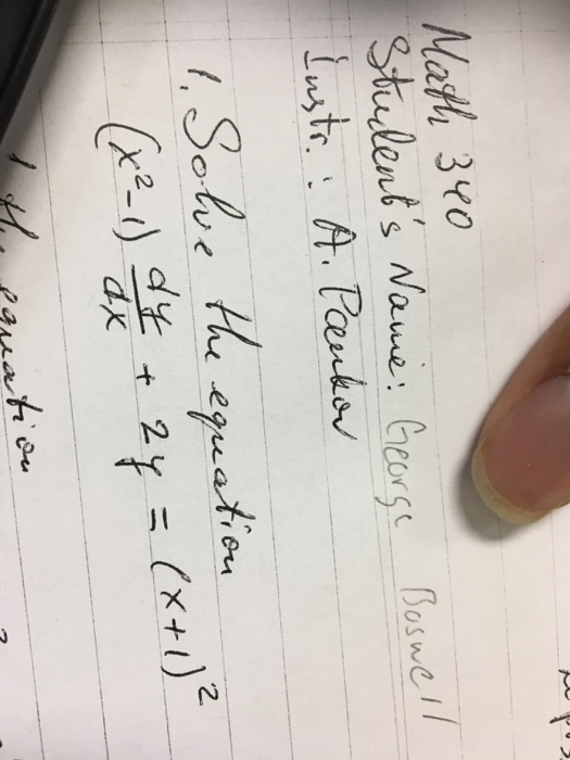 Solved Solve the equation (x^2 - 1)dy/dx + 2y = (x + 1)^2 | Chegg.com