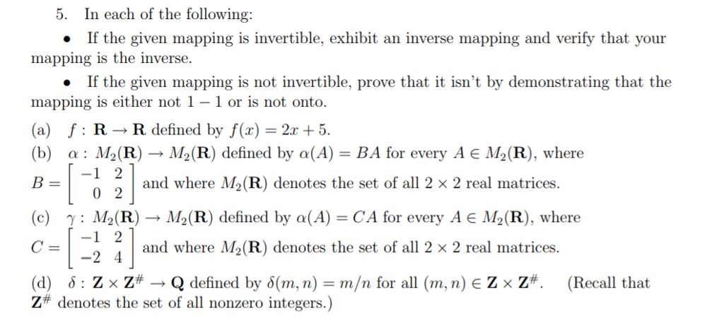 Solved 5. In each of the following: If the given mapping is | Chegg.com
