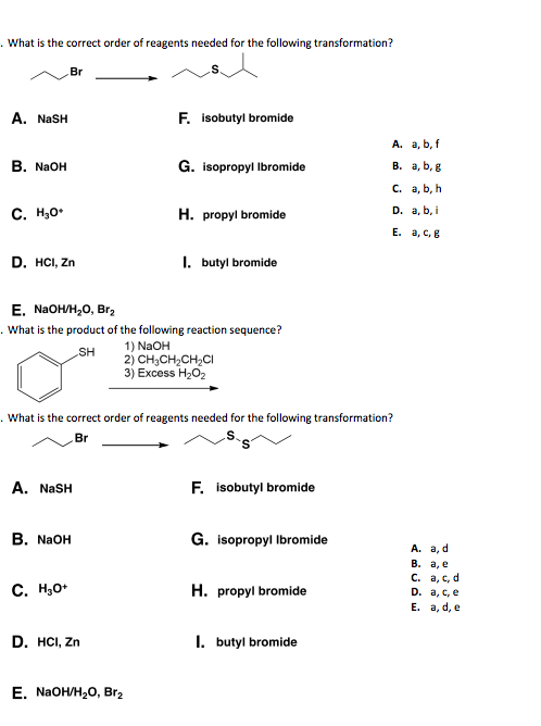 Solved What is the correct order of reagents needed for the | Chegg.com