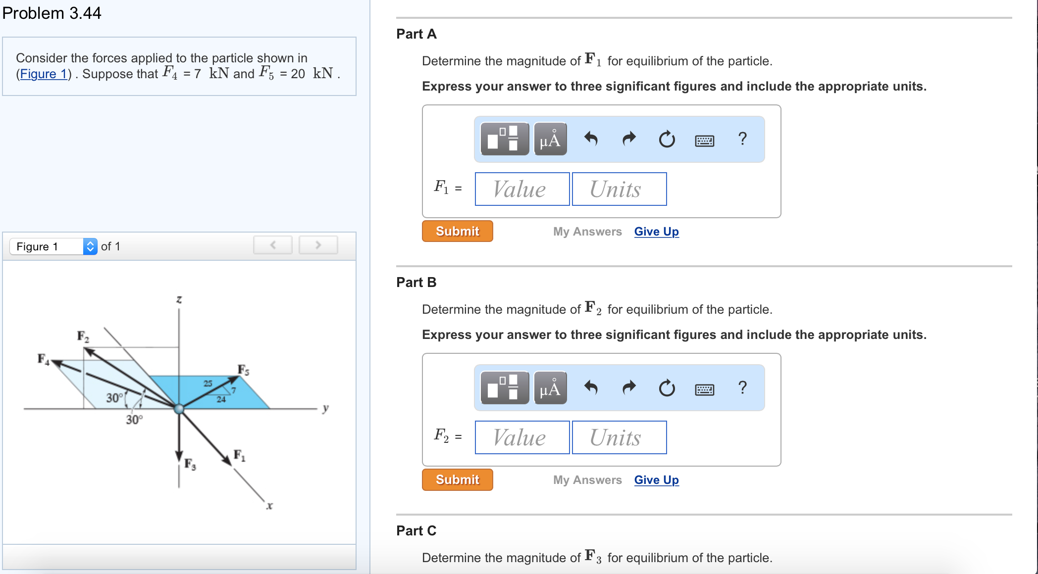 Solved Determine the magnitude of F1,F2,F3 for equilibrium | Chegg.com