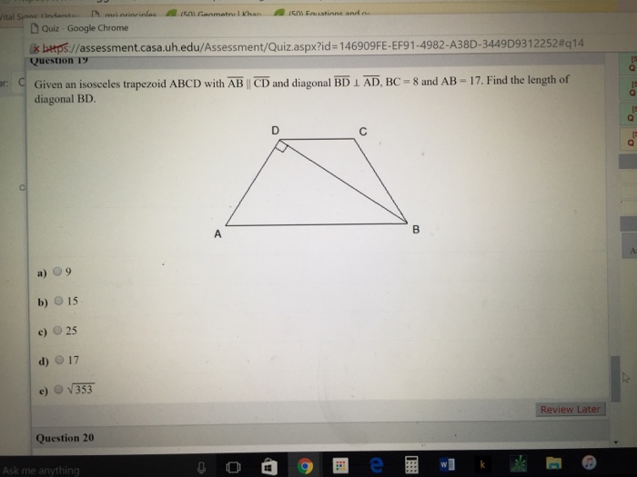 Solved Given an isosceles trapezoid ABCD with AB ||CD and | Chegg.com