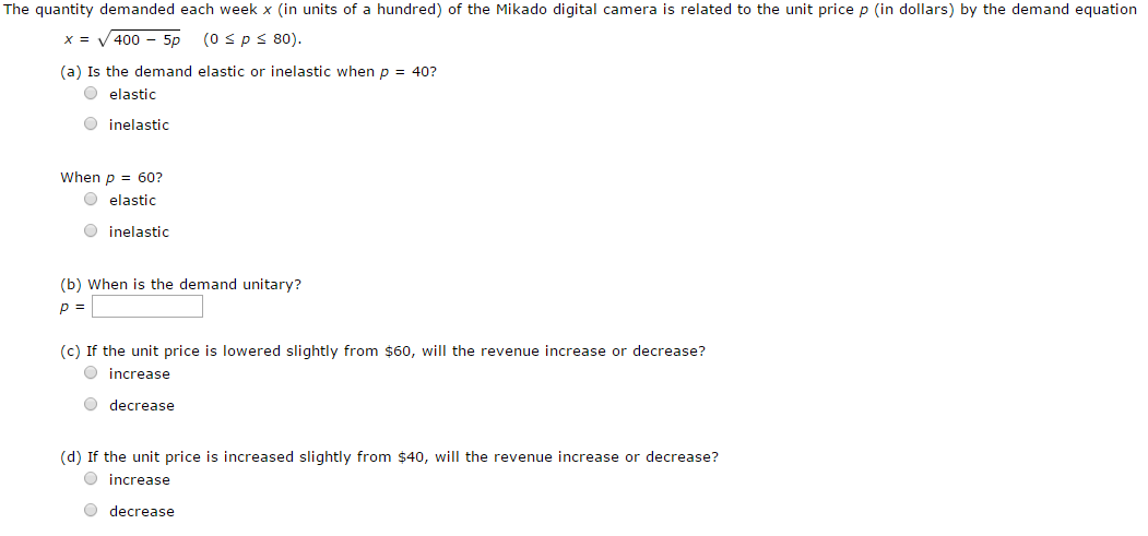 Solved The quantity demanded each week x (in units of a | Chegg.com