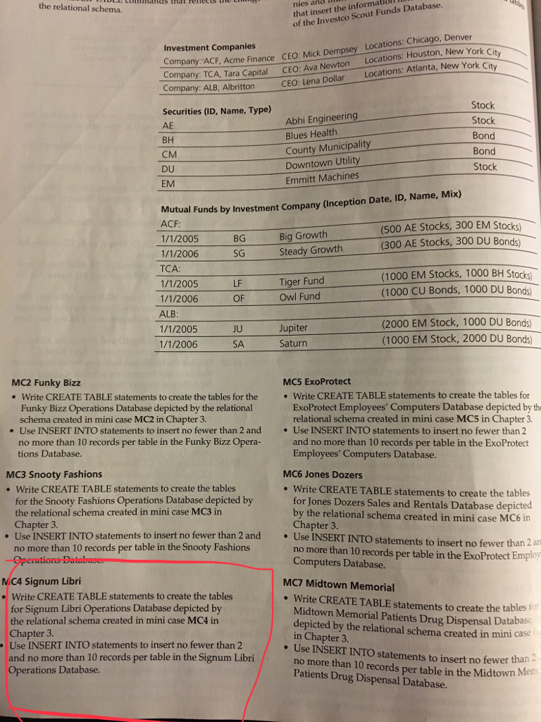 nies and that insert the informatil of the Investco | Chegg.com