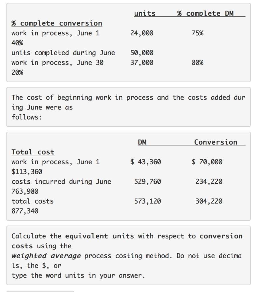 Solved The cost of beginning work in process and the costs | Chegg.com