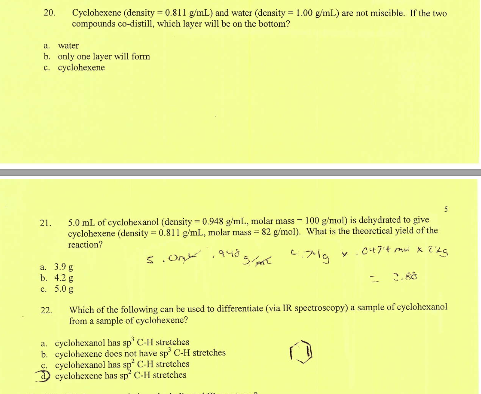 Solved Cyclohexene (density = 0.811 g/mL) and water (density | Chegg.com