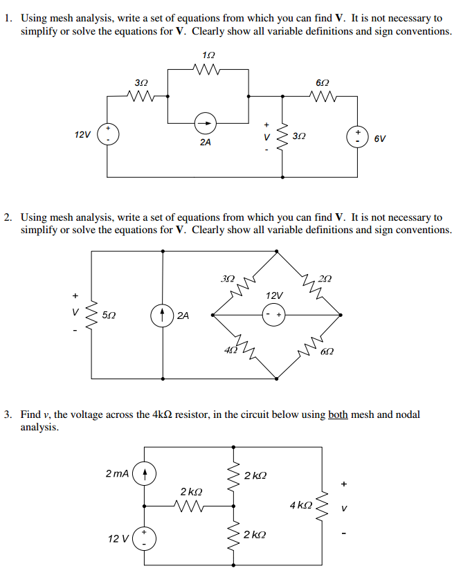 Solved Using mesh analysis, write a set of equations from | Chegg.com