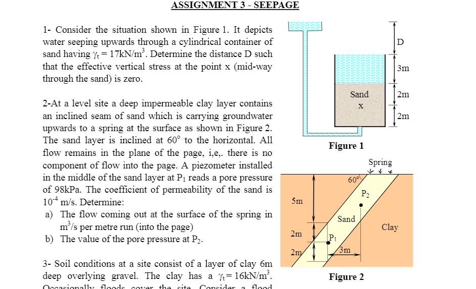 Solved ASSIGNMENT 3 SEEPAGE 1- Consider the situation shown | Chegg.com Solved ASSIGNMENT 3 SEEPAGE 1- Consider the situation shown | Chegg.com