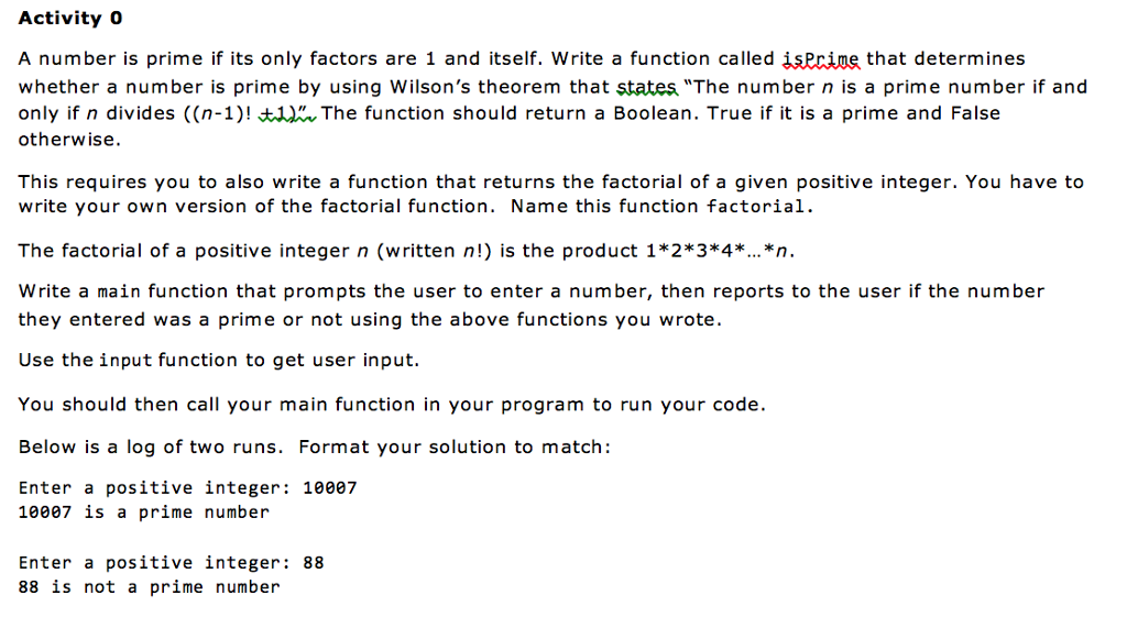 Solved Activity 0 A number is prime if its only factors are | Chegg.com