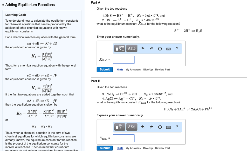 Solved Adding Equilibrium Reactions Learning Goal: To | Chegg.com