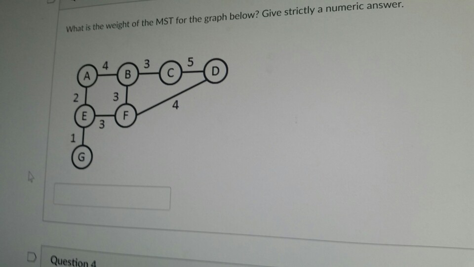 Solved What is the weight of the MST for the graph below? | Chegg.com