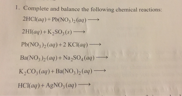 Solved Complete and balance the following chemical | Chegg.com