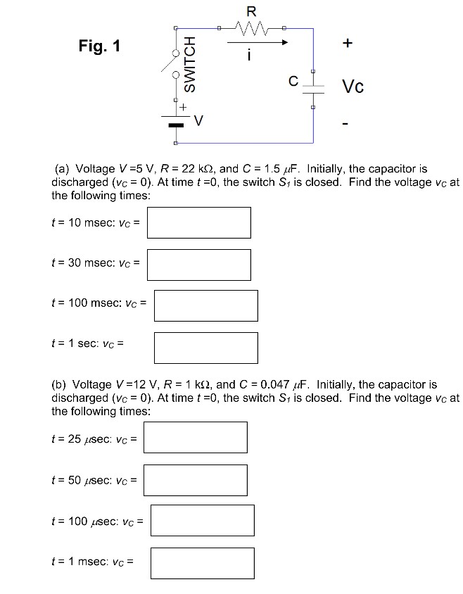 Solved Fig. 1 (a) Voltage V=5 V, R = 22 kQ, and C = 1.5 μF. | Chegg.com