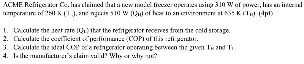 Solved ACME refrigerator co has clamined that a new model | Chegg.com