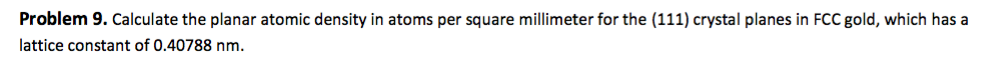 Solved Calculate The Planar Atomic Density In Atoms Per