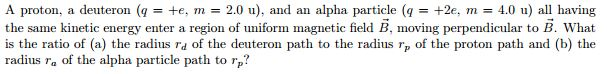 Solved A proton. a deuteron (q = +e, m = 2.0 u). and an | Chegg.com