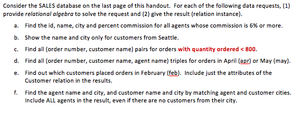 Solved Consider the SALES database on the last page of this | Chegg.com