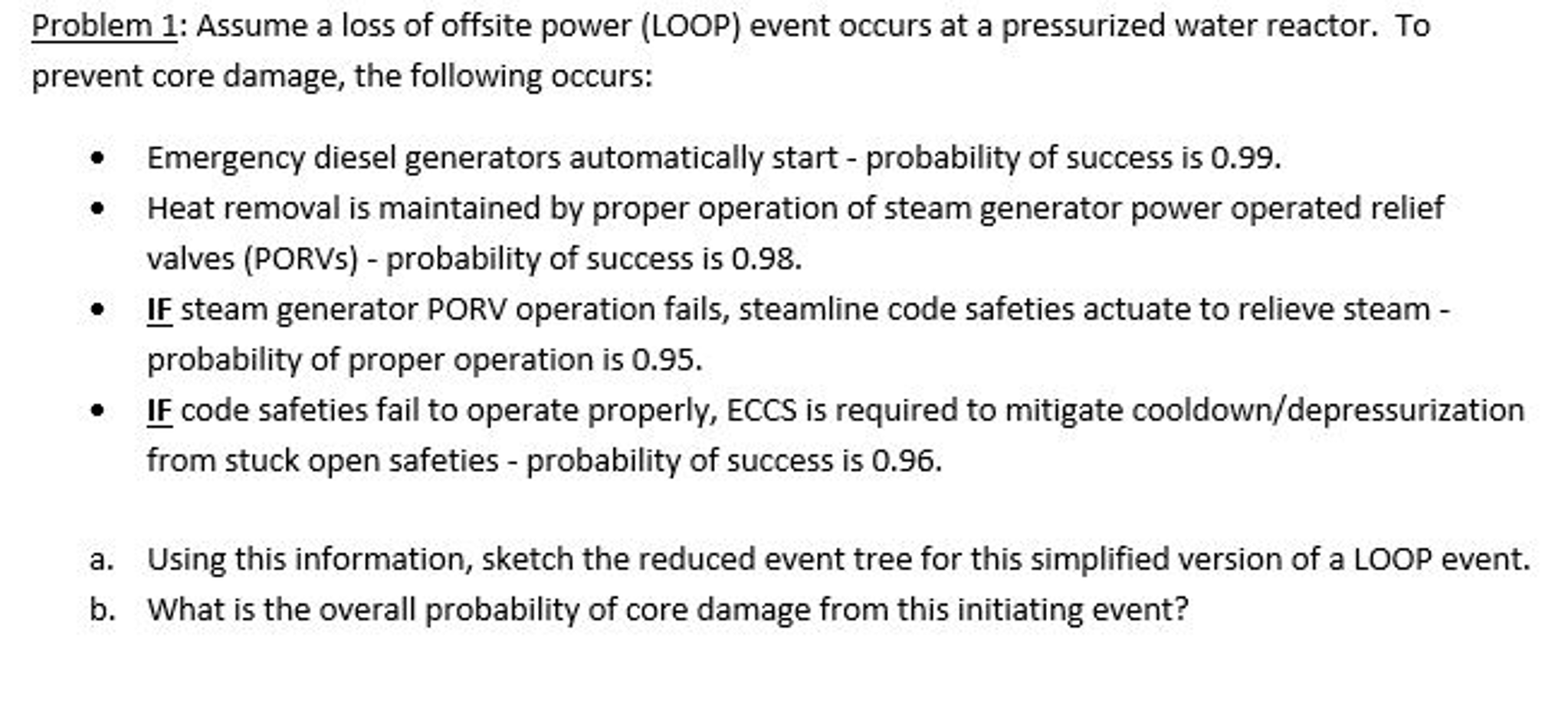 Solved Assume a loss of offsite power (LOOP) event occurs at | Chegg.com