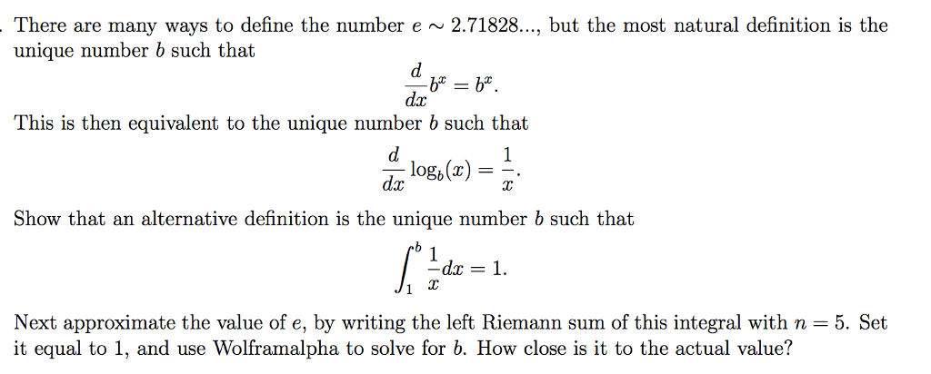 Solved There are many ways to define the number e ~ | Chegg.com