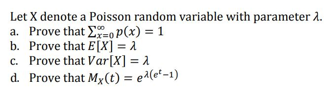 Solved Let X denote a Poisson random variable with parameter | Chegg.com