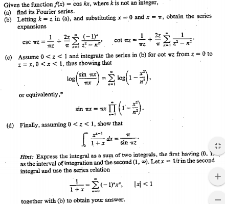 Solved Given the function fx) cos kx, where k is not an | Chegg.com