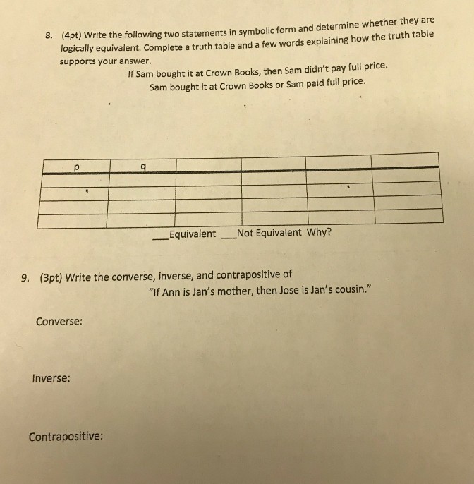 Solved (4pt) Write the following two statements in symbolic | Chegg.com