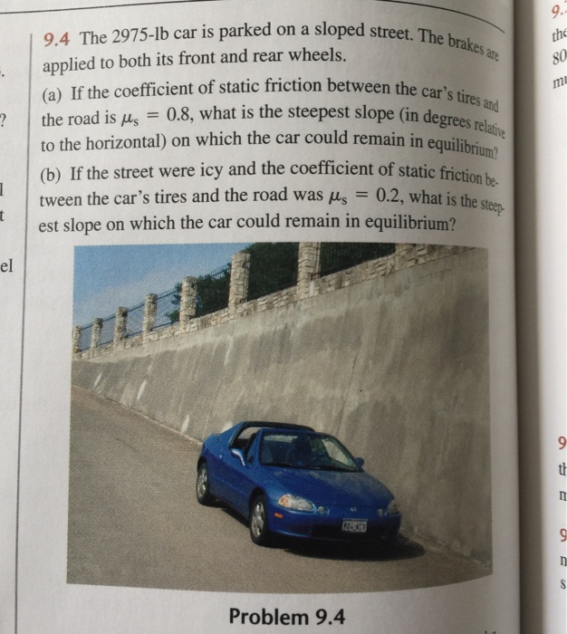 Solved The 2975 -lb car is parked on a sloped street. The | Chegg.com