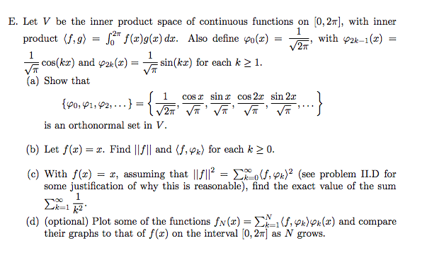 Solved Let V be the inner product space of continuous | Chegg.com