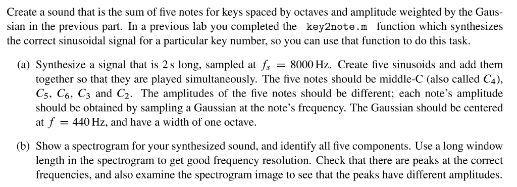 Create a sound that is the sum of five notes for keys | Chegg.com